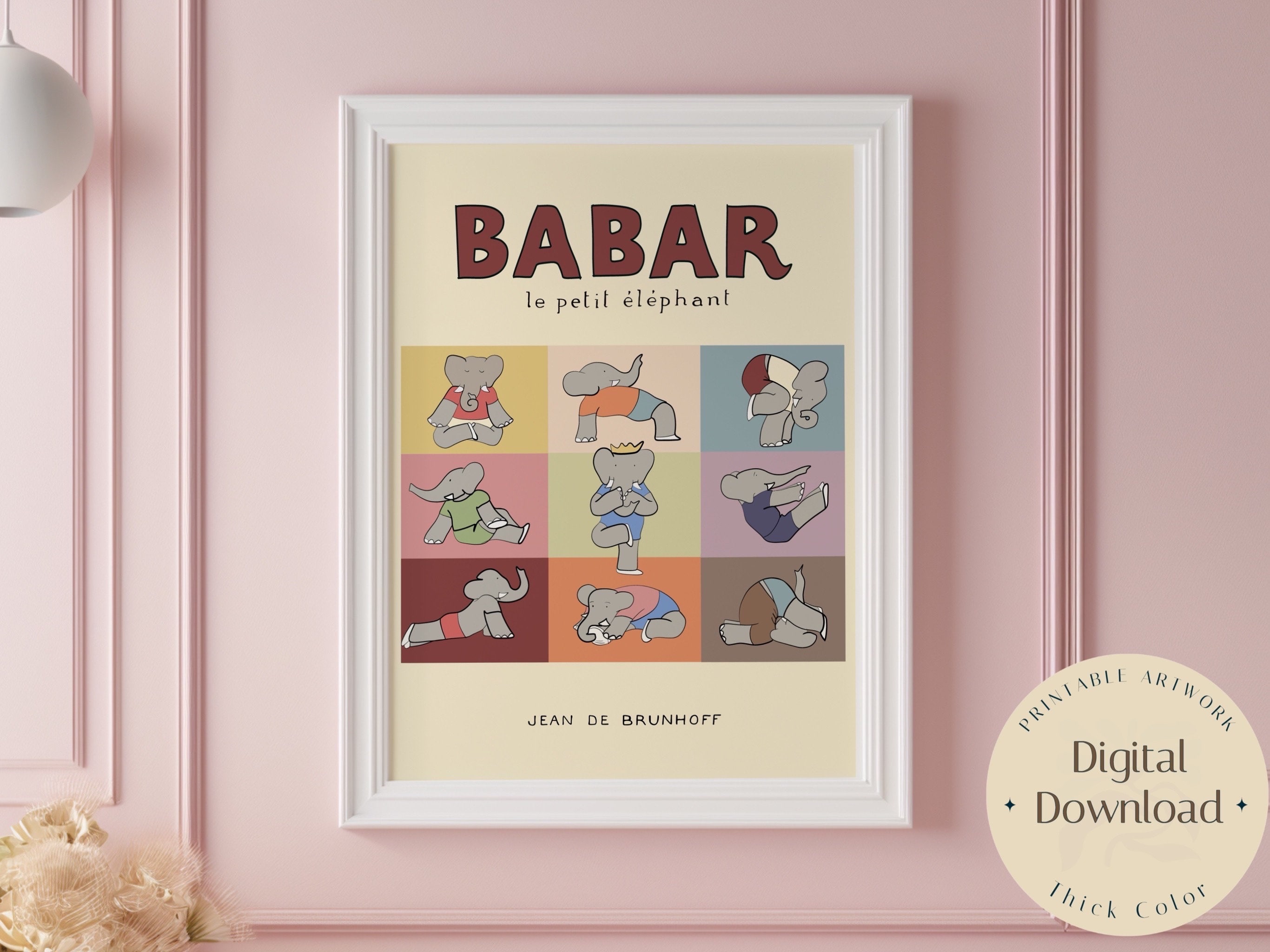 Babar the Elephant Fait Du Yoga Nursery Wall Art Retro Kids Decor Quote ...