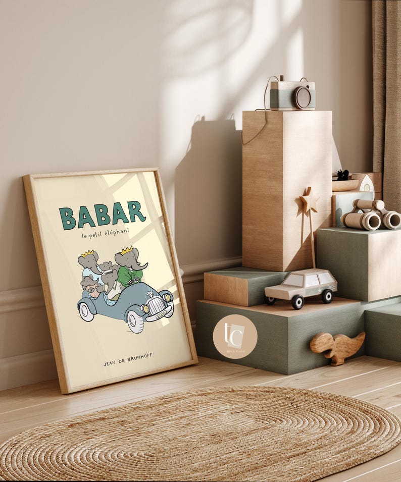 Babar With His Family Nursery Wall Art Retro Kids Decor Quote Wall Art ...