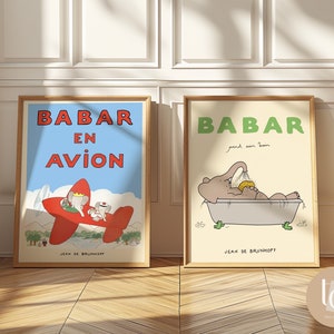 Babar the Elephant Bath Print, Retro Nursery Wall Art - Etsy