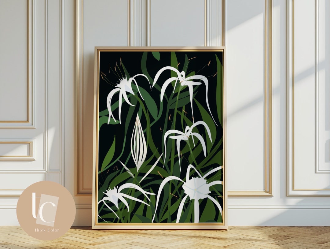 Botanical Abstract White Spider Lily Print on Canvas Set Botanical ...
