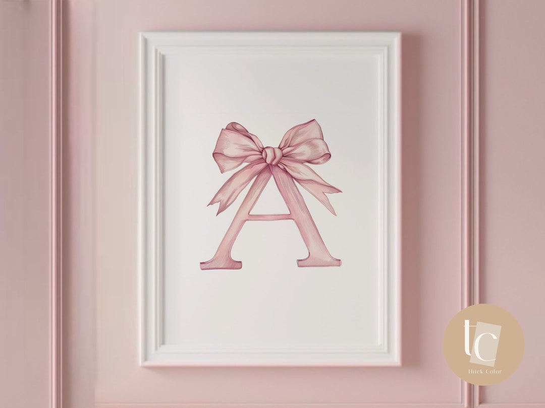 Baby Initial Pink A Watercolor Nursery Vintage Bow Print, Bow Ribbon ...
