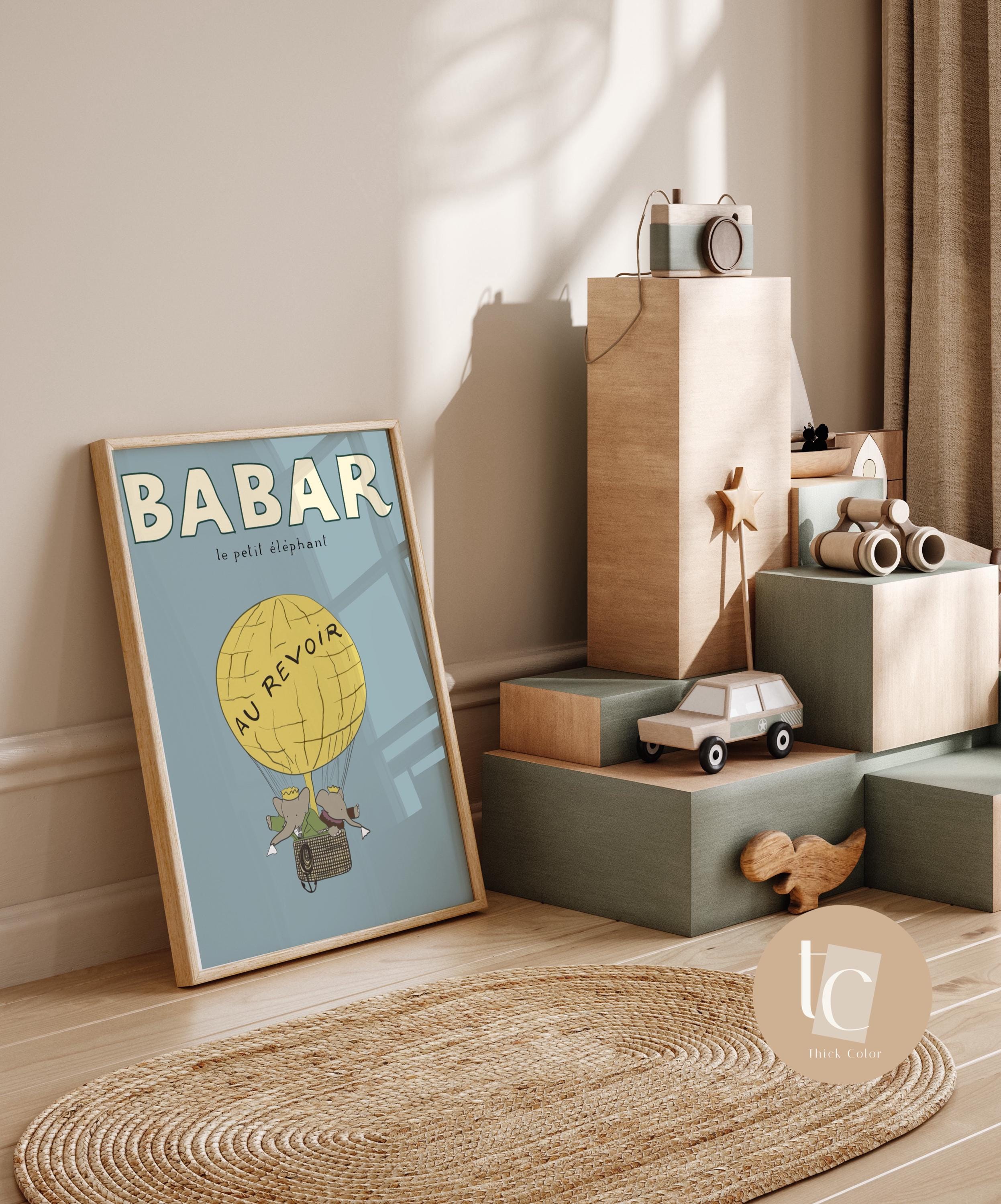 Babar the Elephant Hot Air Balloon Nursery Wall Art Retro Kids Decor ...
