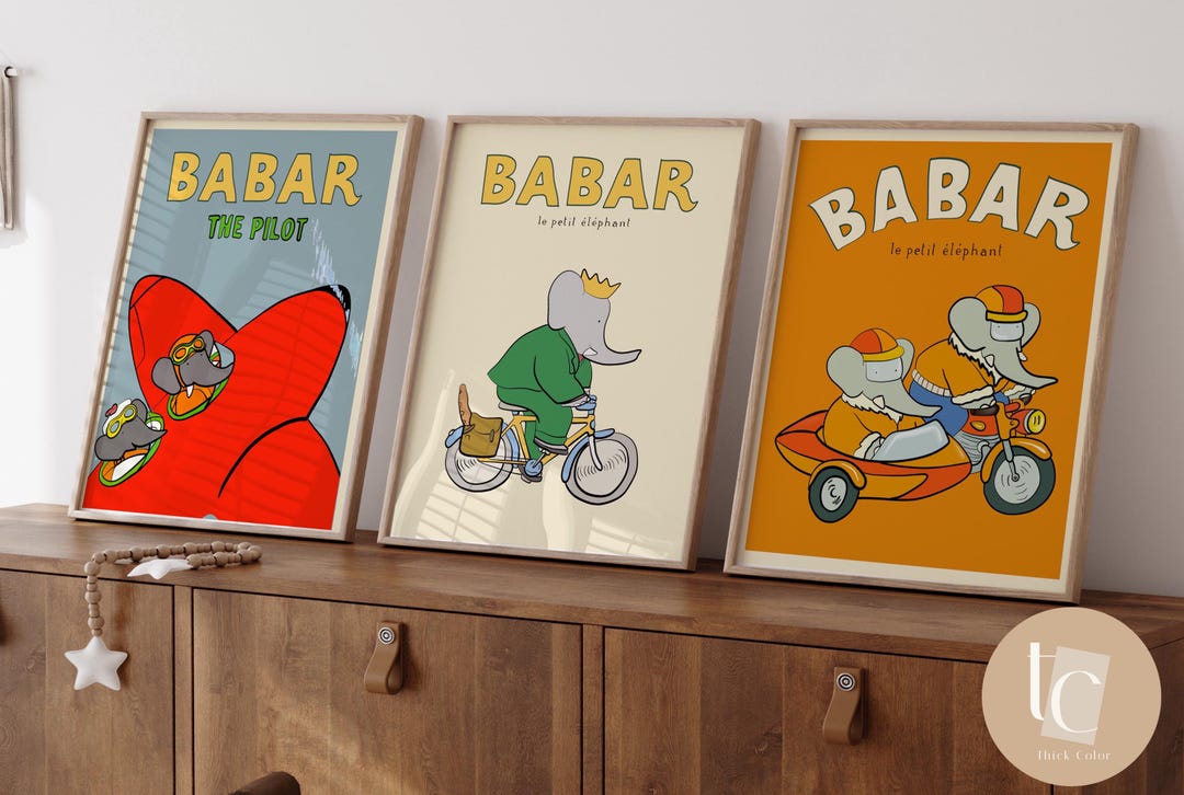 Babar Doing Yoga Bath Play Elephant Nursery Wall Art Retro Kids Decor ...