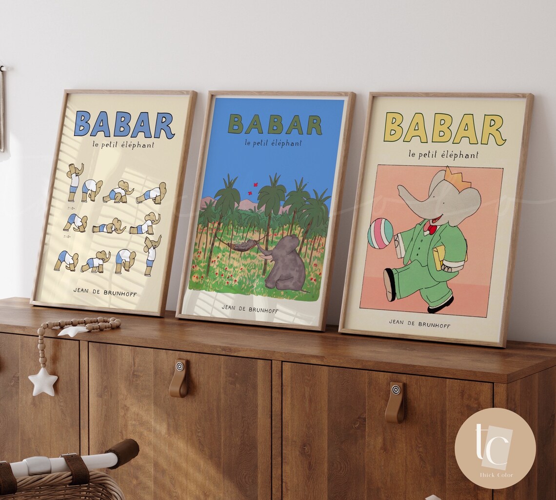 Babar the Elephant Nursery Wall Art Nursery Decor Kids Gift Retro Wall ...