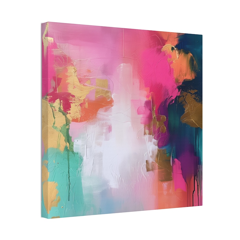 Bright Pink Teal Vivid and Colourful Abstract Print, Funky Multicolour ...