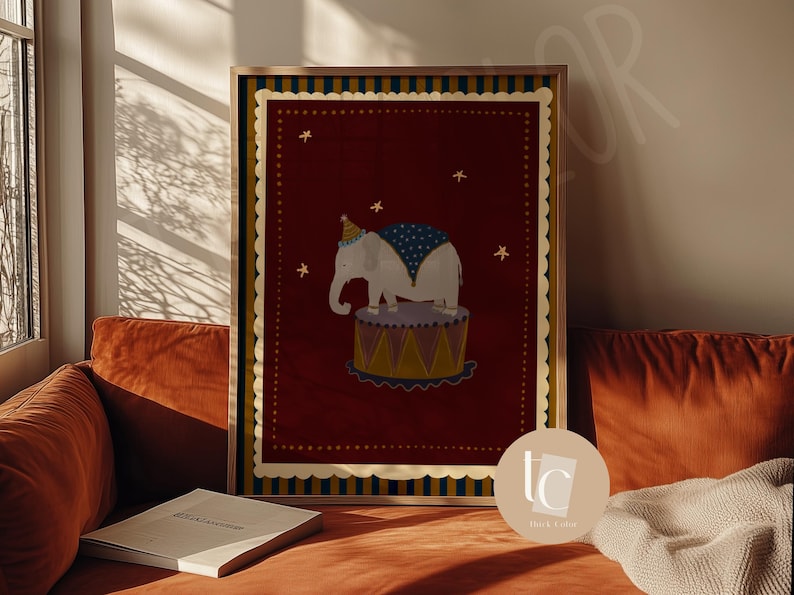 Red Circus Animals Magic Nursery Wall Art, Retro Kids Print, Funny Wall ...