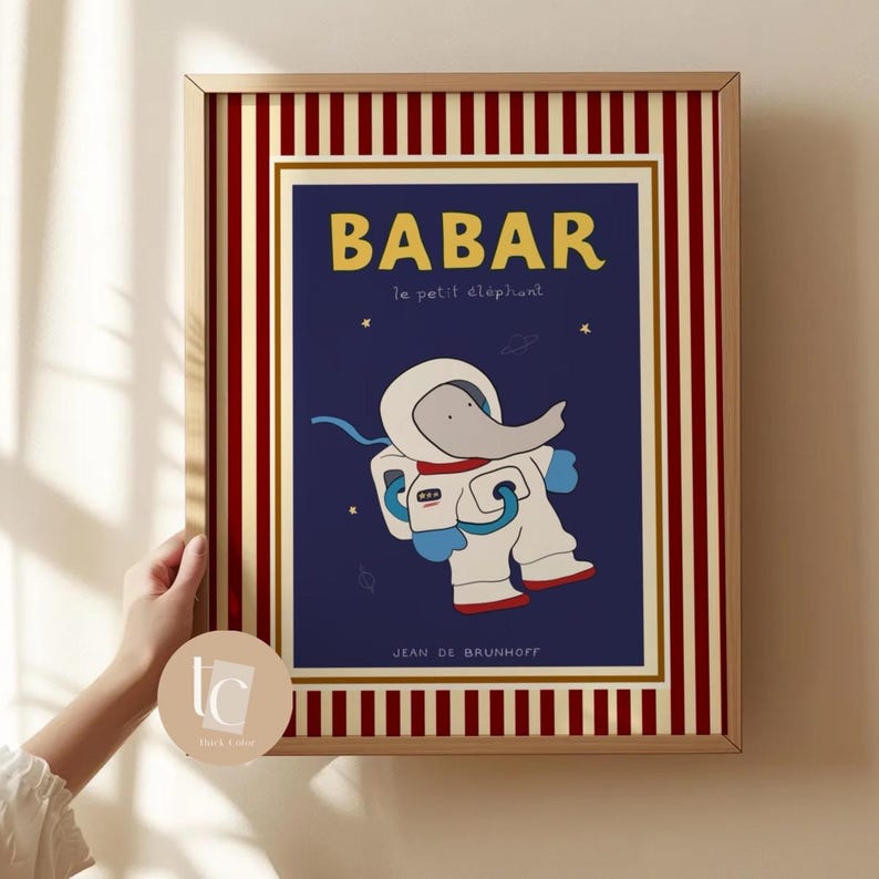 Babar the Elephant in Space Nursery Wall Art Retro Kids Decor Quote ...