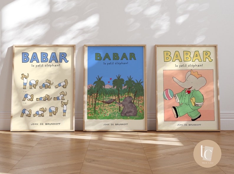 Babar the Elephant Nursery Wall Art Nursery Decor Kids Gift Retro Wall ...
