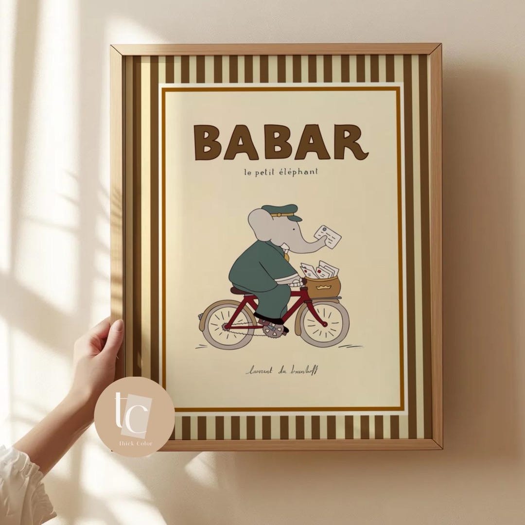 Babar the Elephant as a Postman Nursery Wall Art Retro Kids Decor Quote ...