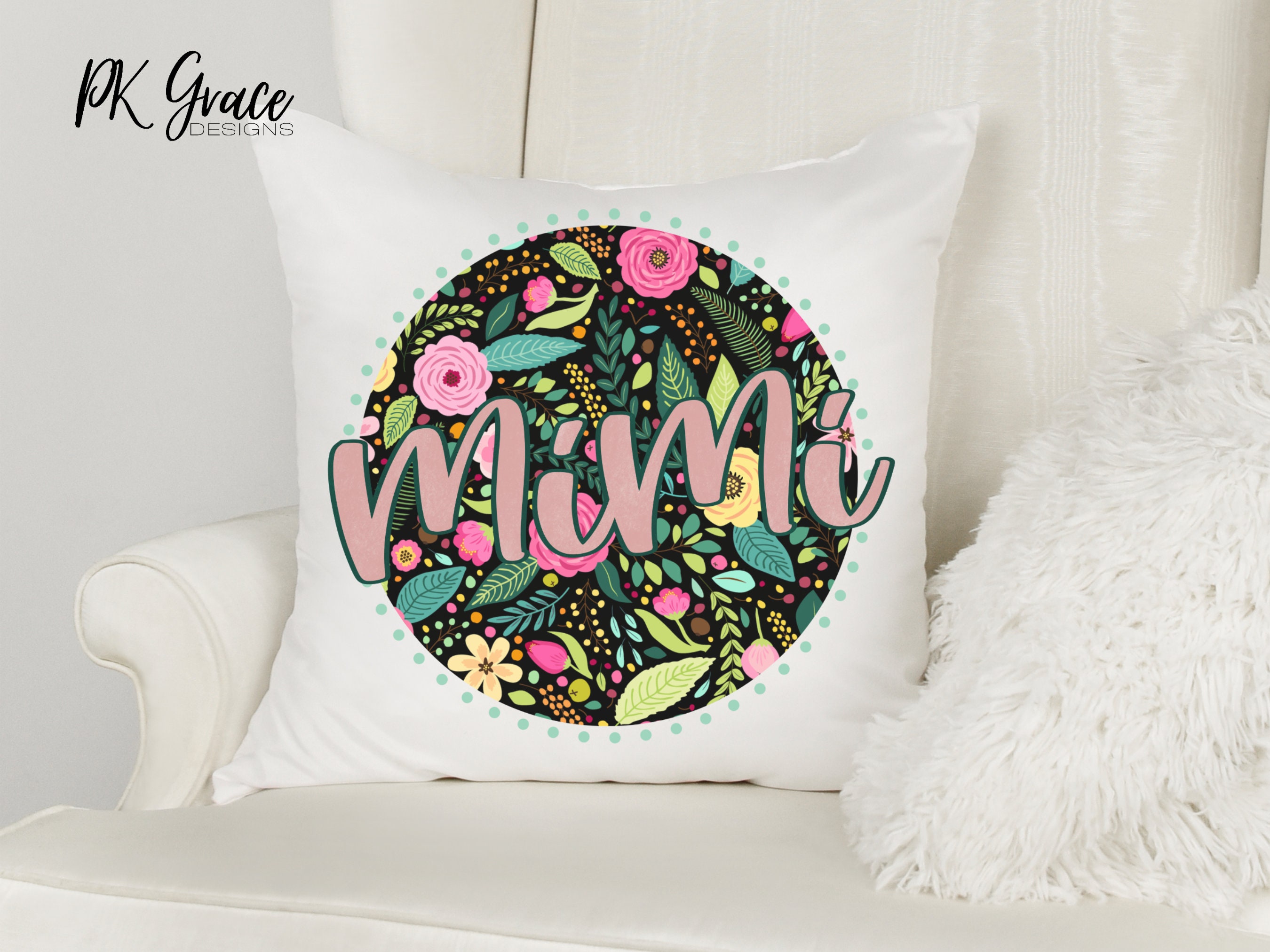 Black Neon Floral Mimi Circle Instant Digital Download Sublimation Design-mother's Day-mom-mama ...