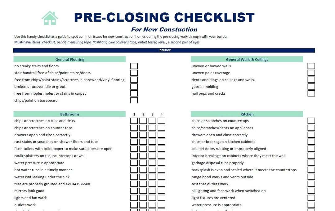 New Home Walk Through Checklist - Etsy
