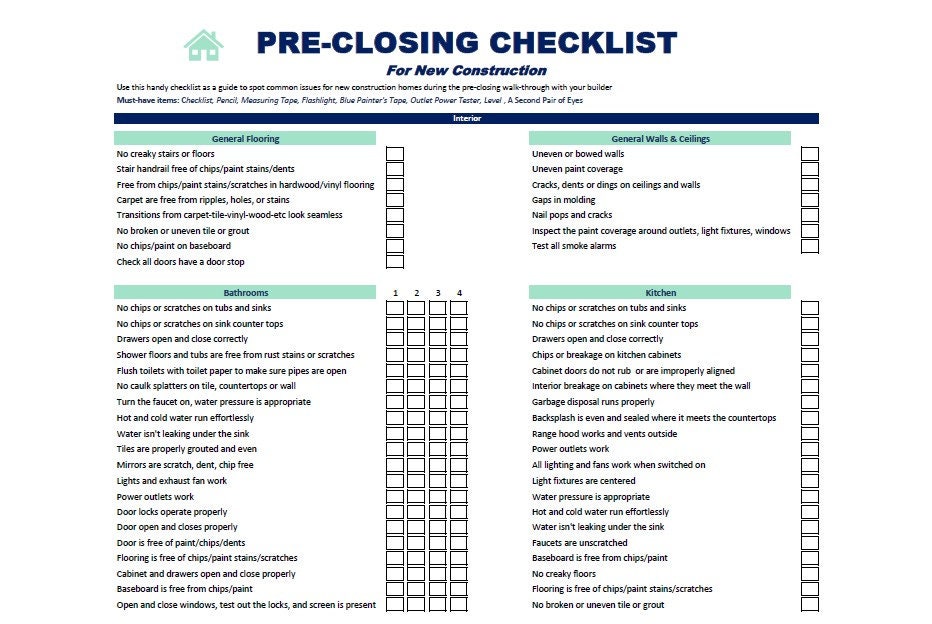 New Home Walk Through Checklist - Etsy