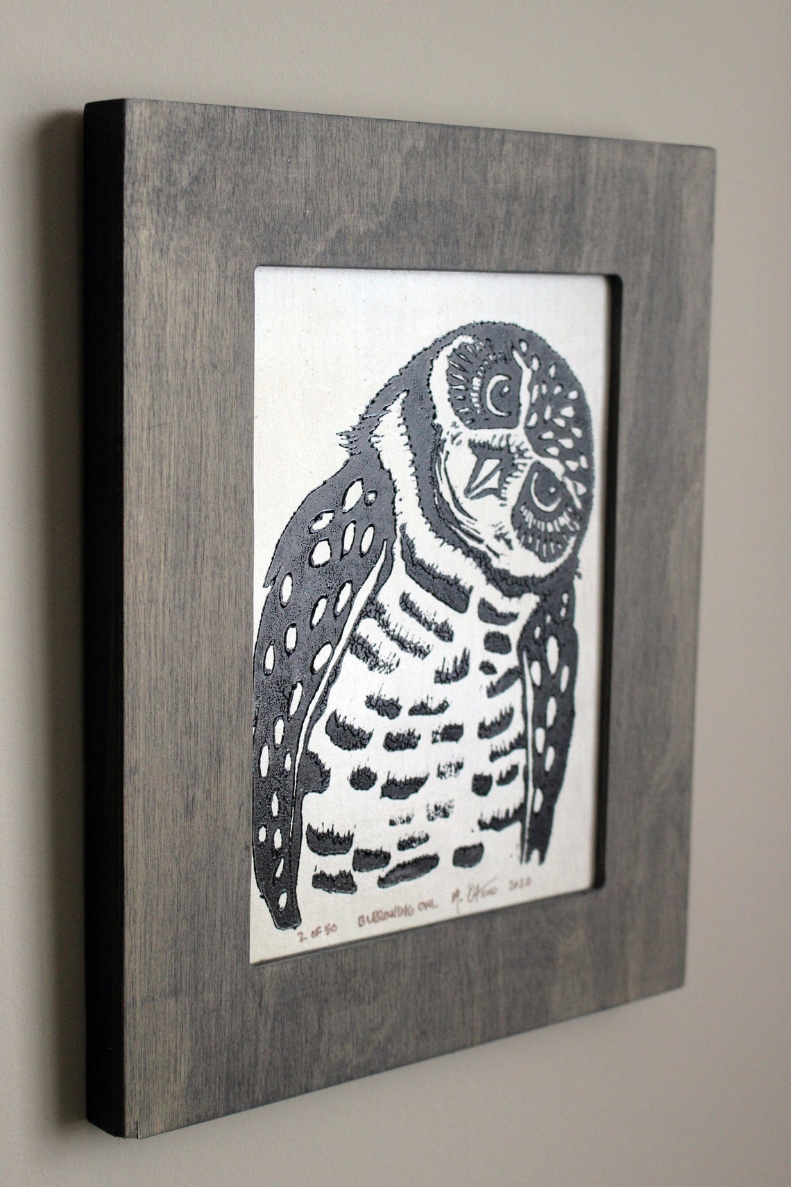Burrowing Owl Framed Block Print Hand Printed on Wood - Etsy