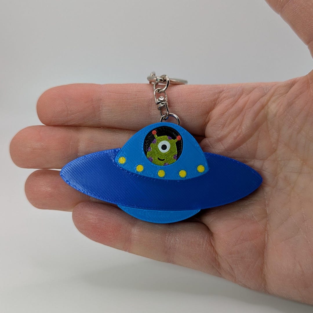 Alien in Flying Saucer Keychain - Etsy