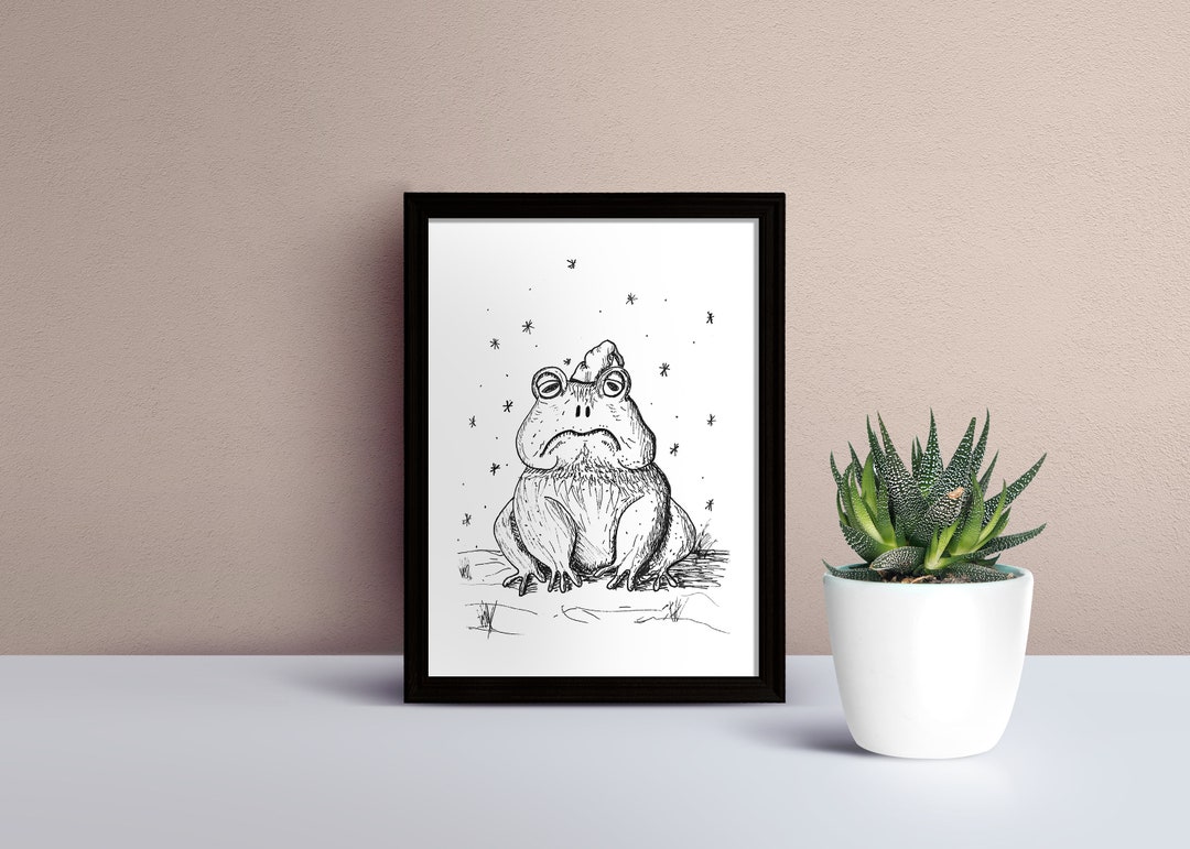 Hand Drawn Sleepy Toad Ink Print 5x7 Art Print Illustration Ink Sketch ...