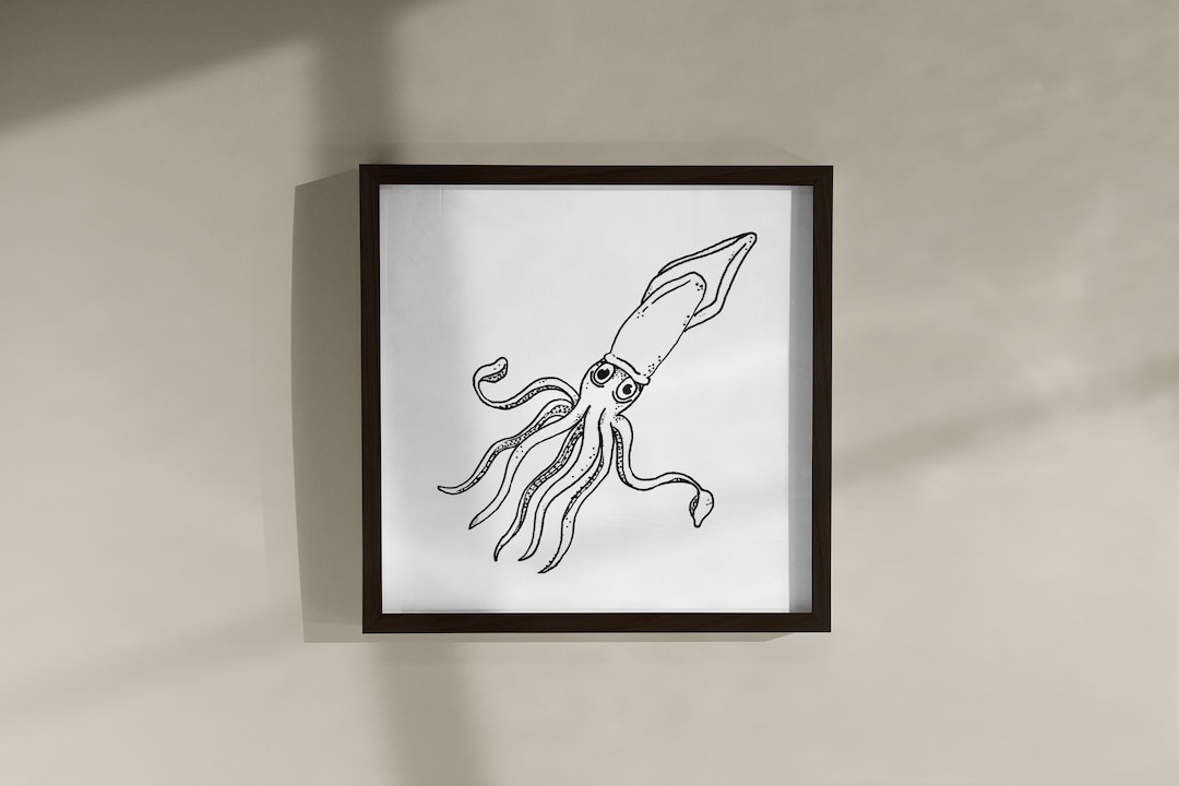 Hand Drawn Squid Print 6x6 Art Print Line Art Ink Illustration Drawing ...