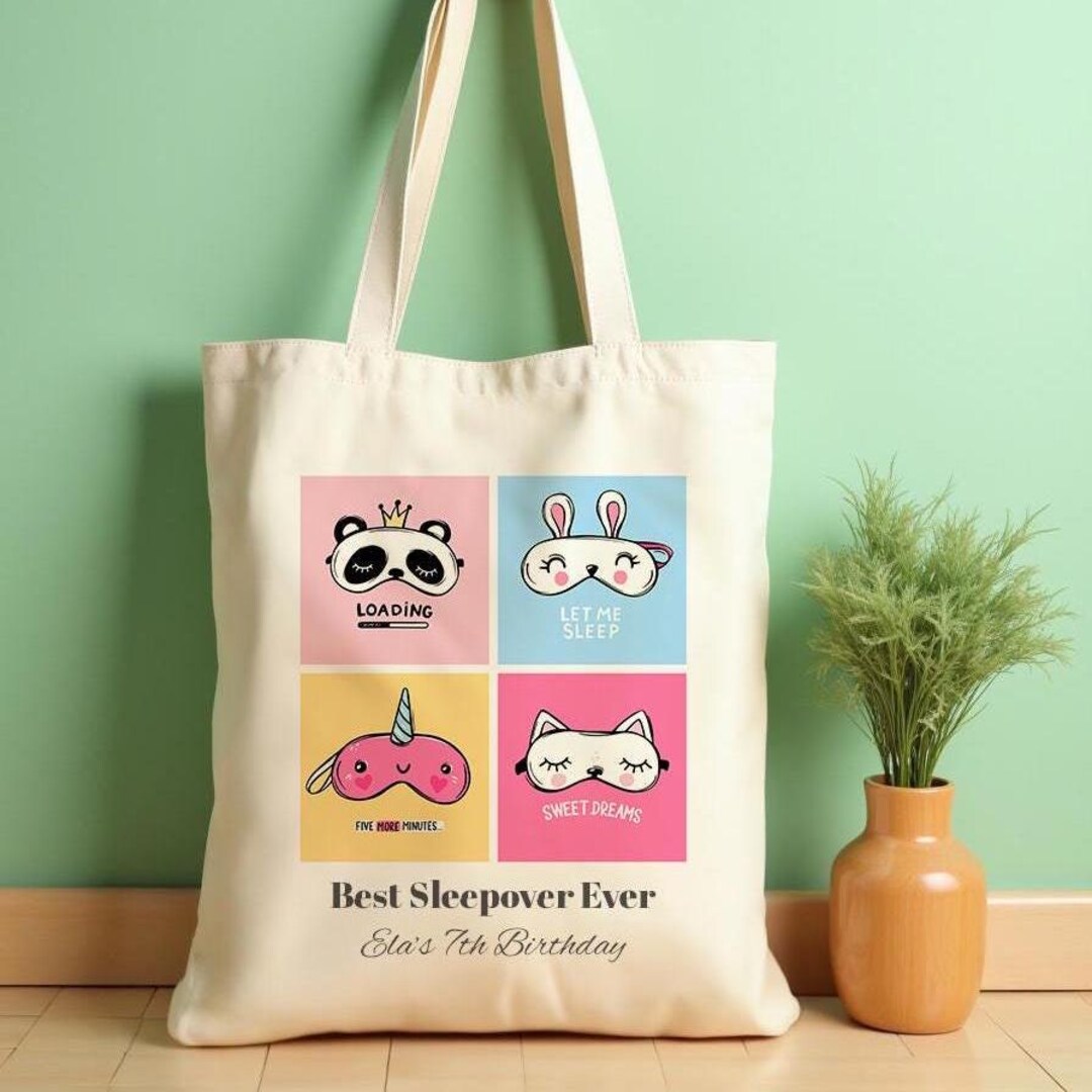 Personalized Sleepover Tote Bag - Custom Name Slumber Party Favor ...
