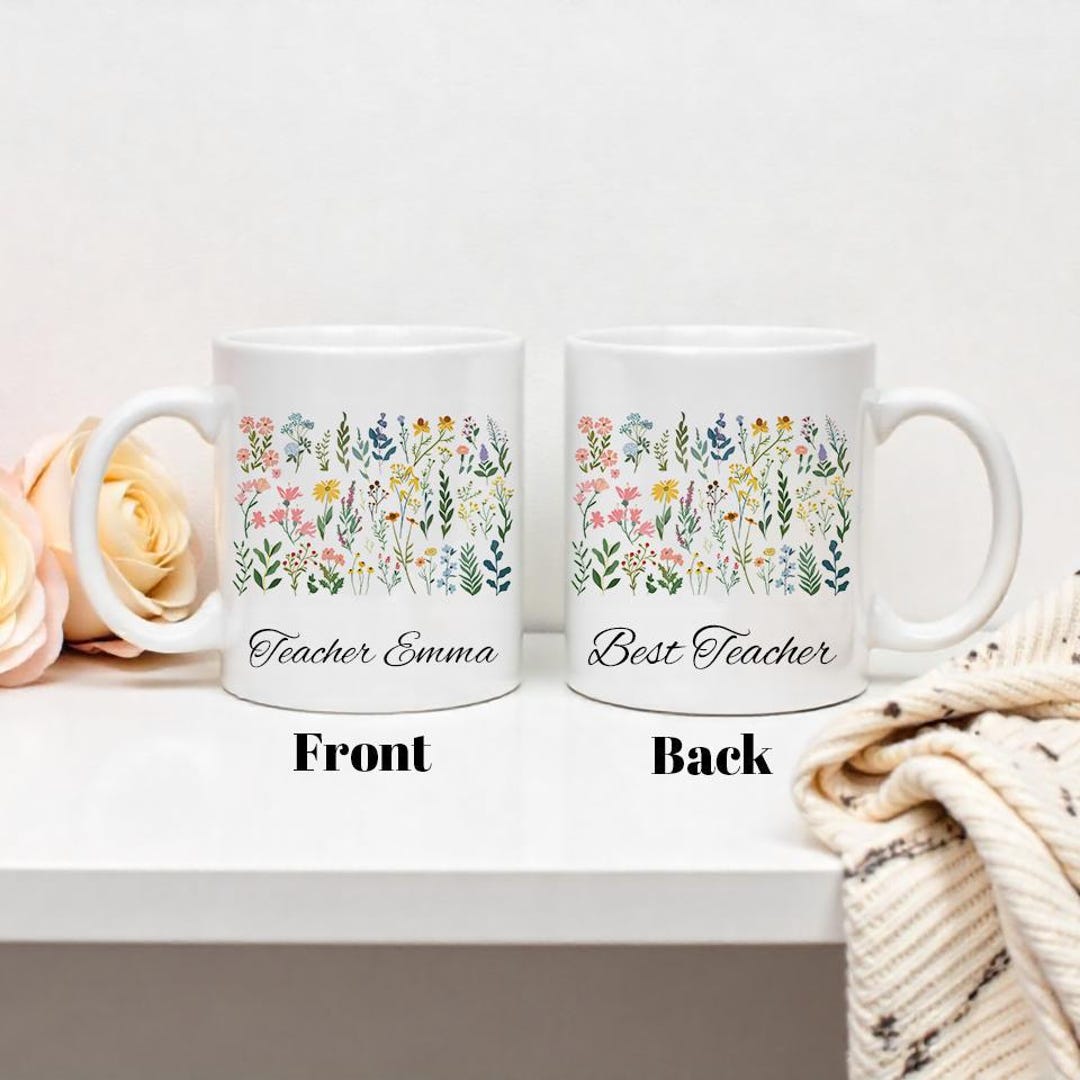 Personalized Teacher Mug: Floral Design, Custom Name Coffee Cup - Etsy