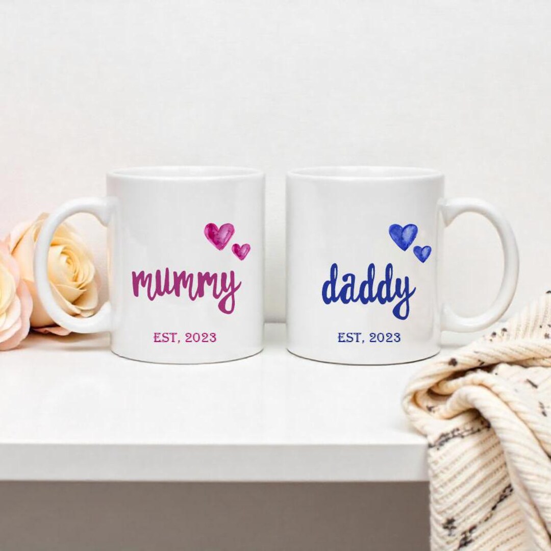 Personalized Mummy and Daddy Mug Set - New Parents Gift - Custom Parent ...