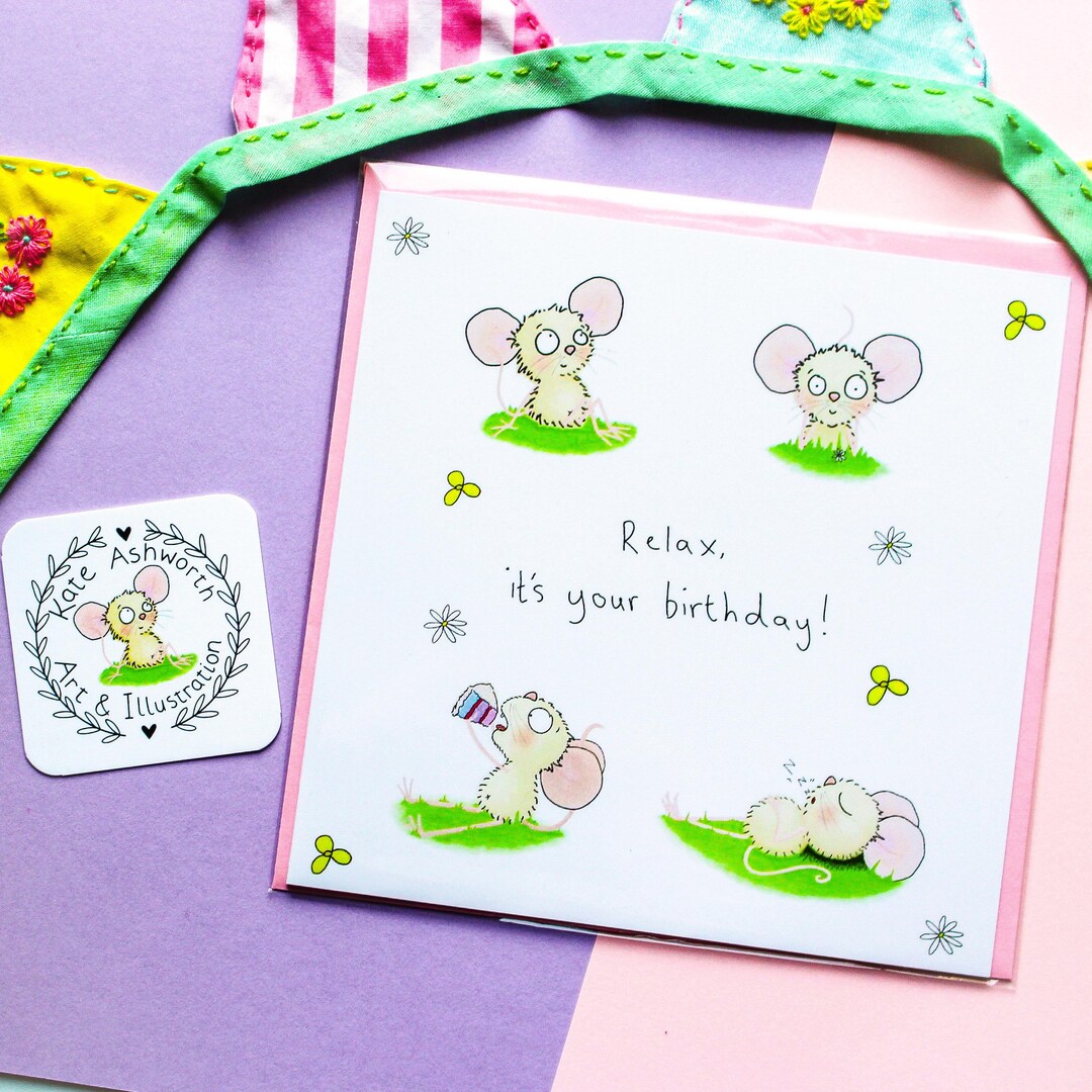 Relaxed Mouse - Square Birthday Card - Etsy