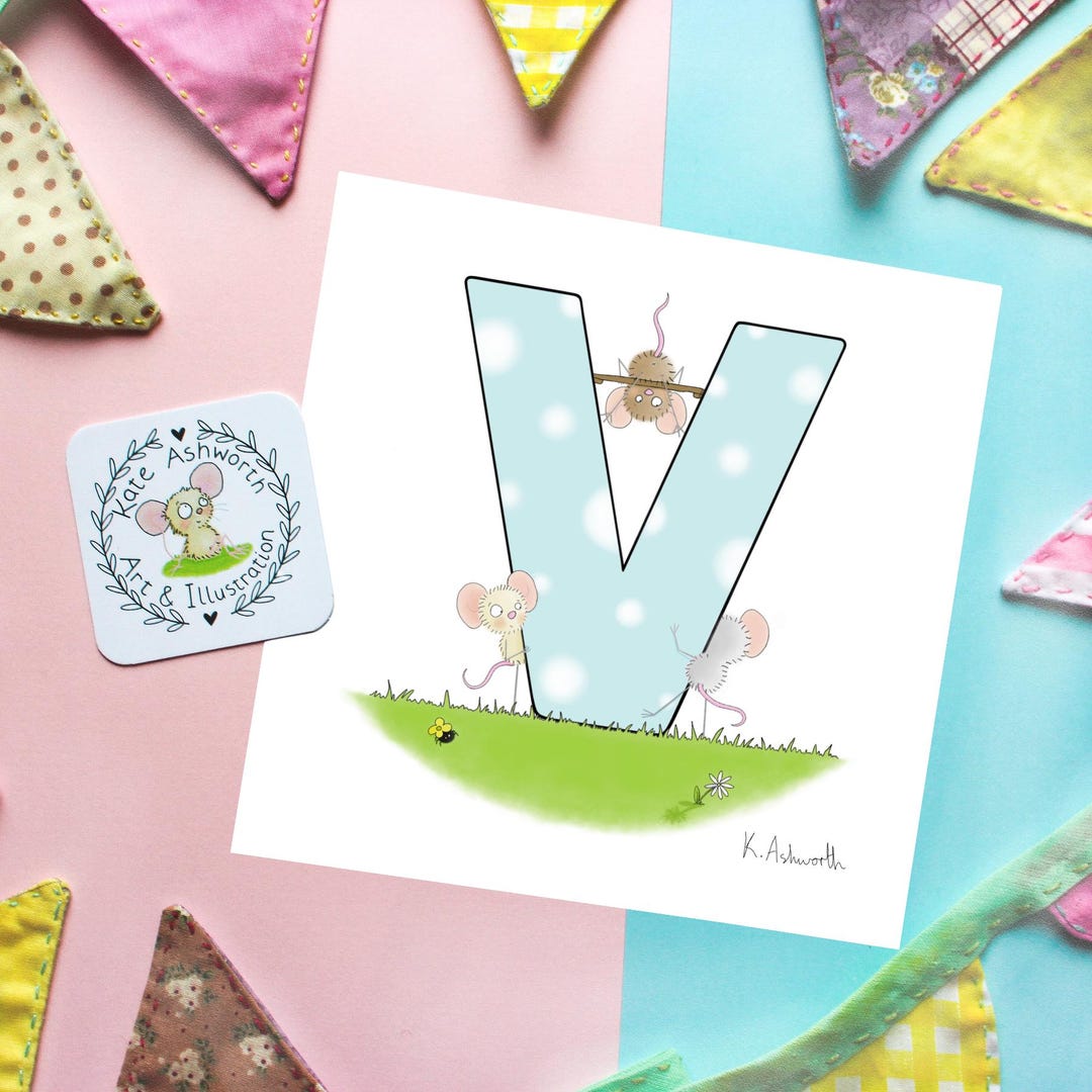 Blue and Pink Illustrated Initial Prints, V-Z, & - Etsy