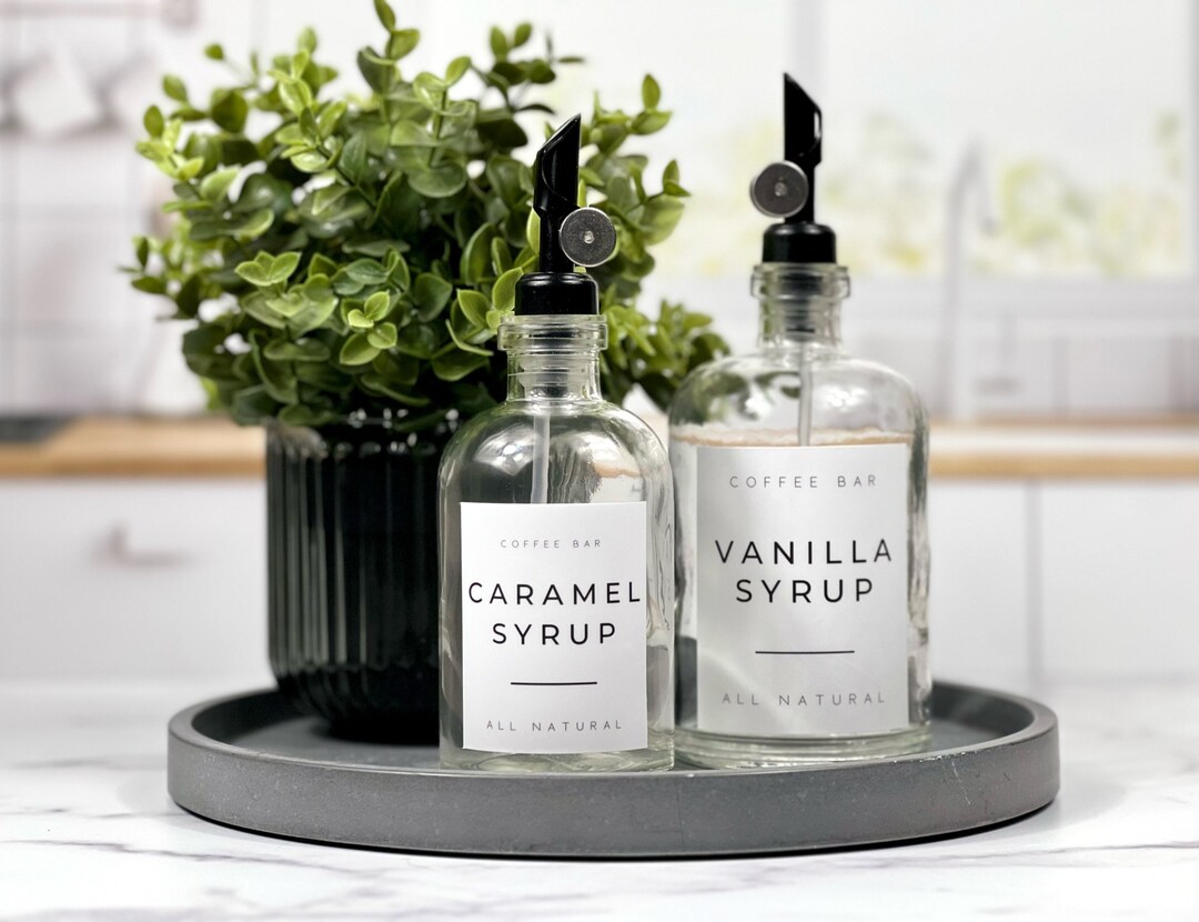 Apothecary Coffee Syrup Glass Bottle With Silver Spout Coffee Station ...