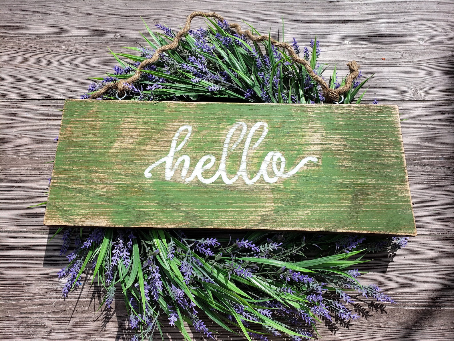 Hello Green Rustic Sign, Hello Green Farmhouse Sign, Hello Sign, Front ...