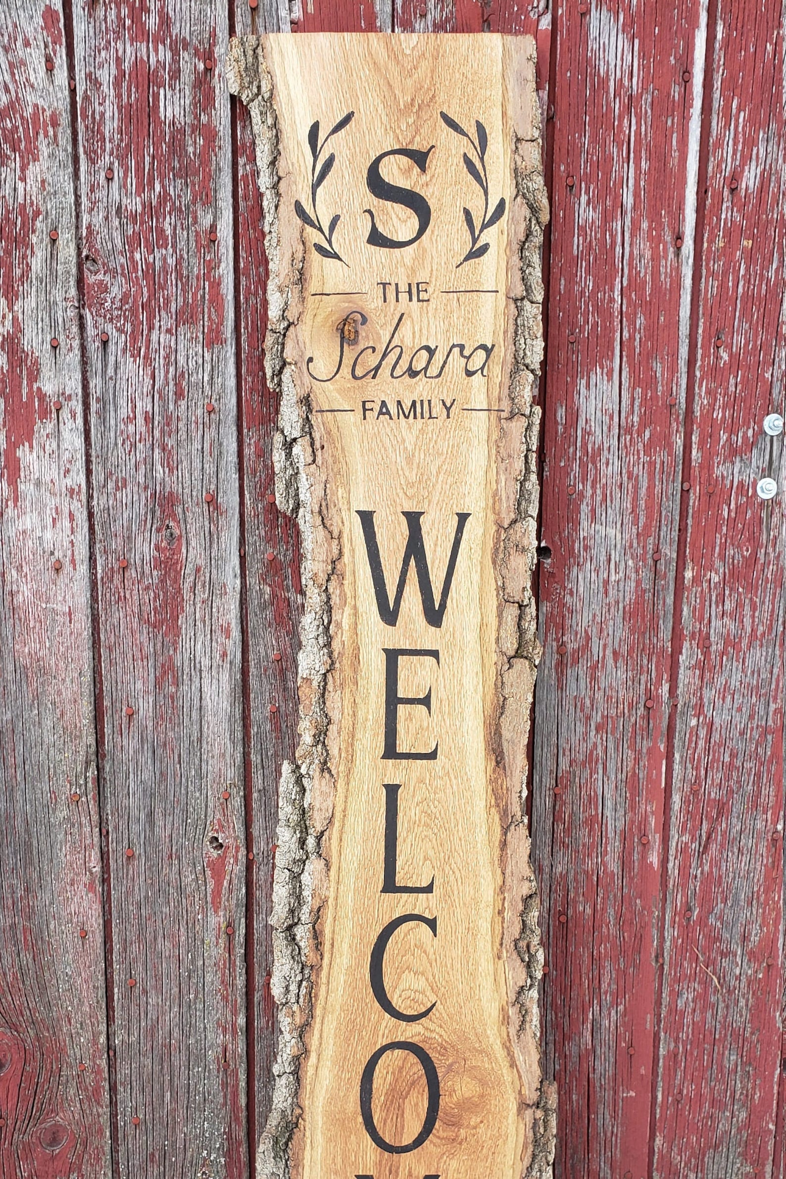 Custom Personalized Family Wooden Name Sign, Farmhouse Monogram Family ...