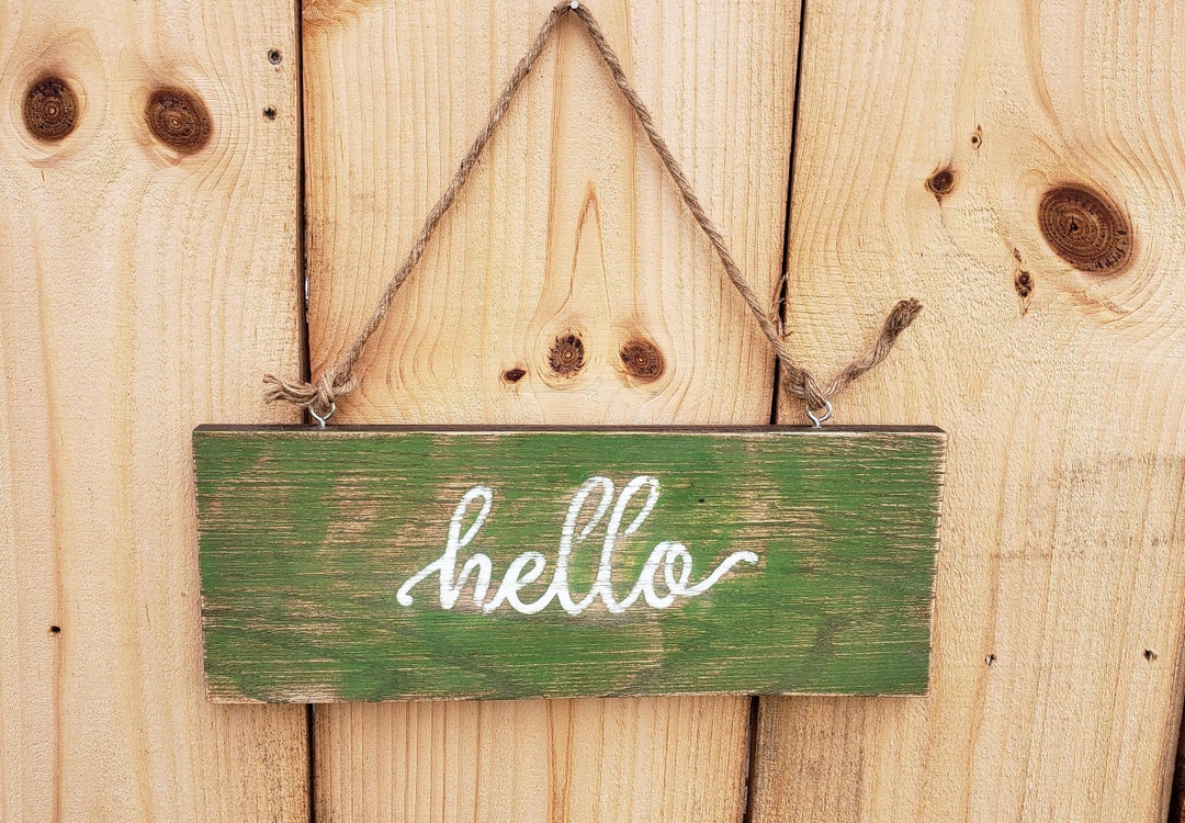 Hello Green Rustic Sign, Hello Green Farmhouse Sign, Hello Sign, Front ...