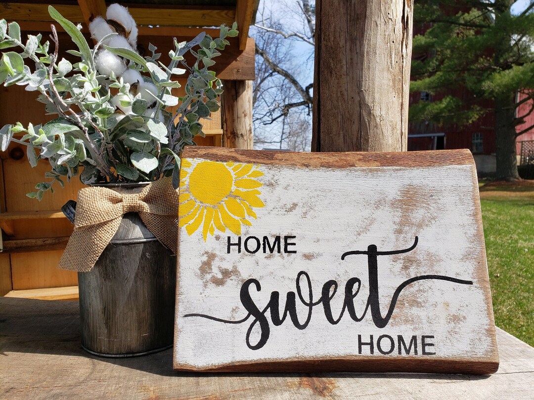 Home Sweet Home Sunflower Wood Sign, Live Edge Wood Sign, Home Sweet ...