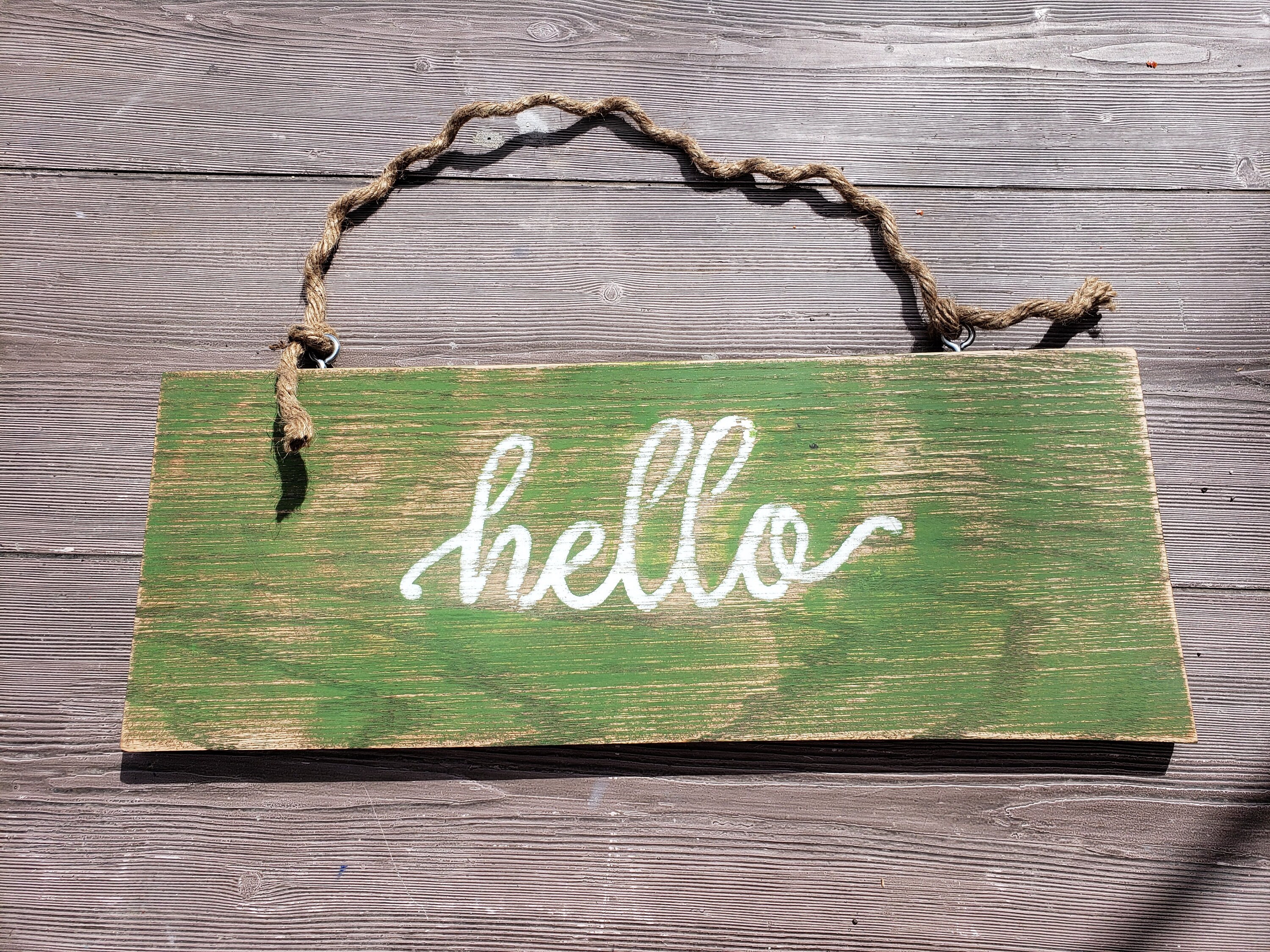 Hello Green Rustic Sign, Hello Green Farmhouse Sign, Hello Sign, Front ...