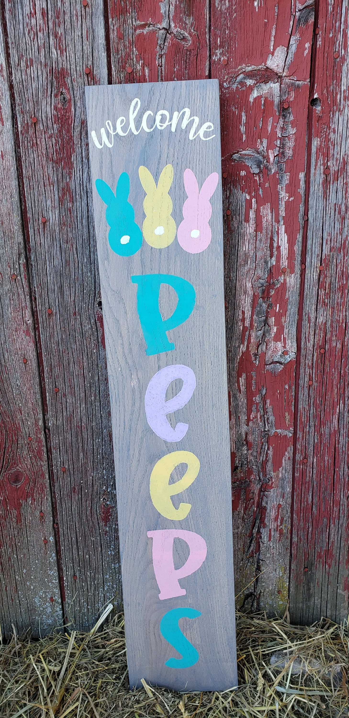 Welcome Peeps Vertical Wood Painted Sign, Happy Easter Signs, Easter ...