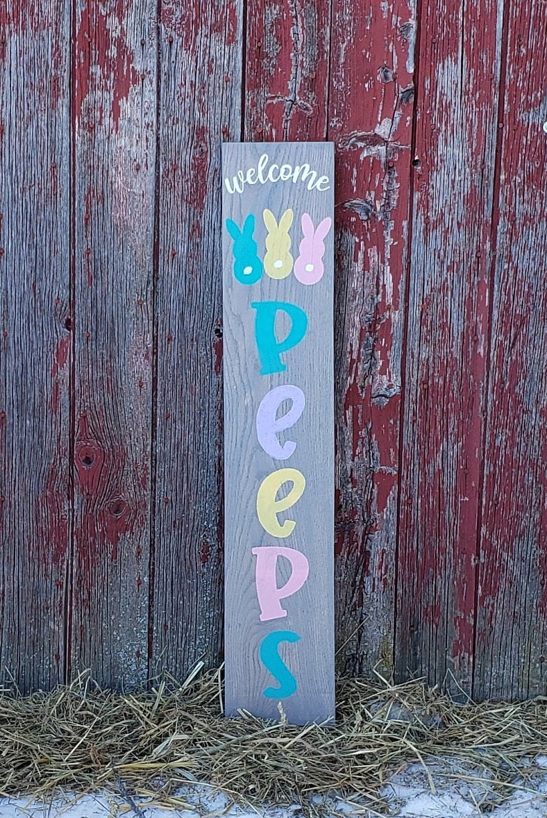 Welcome Peeps Vertical Wood Painted Sign, Happy Easter Signs, Easter ...