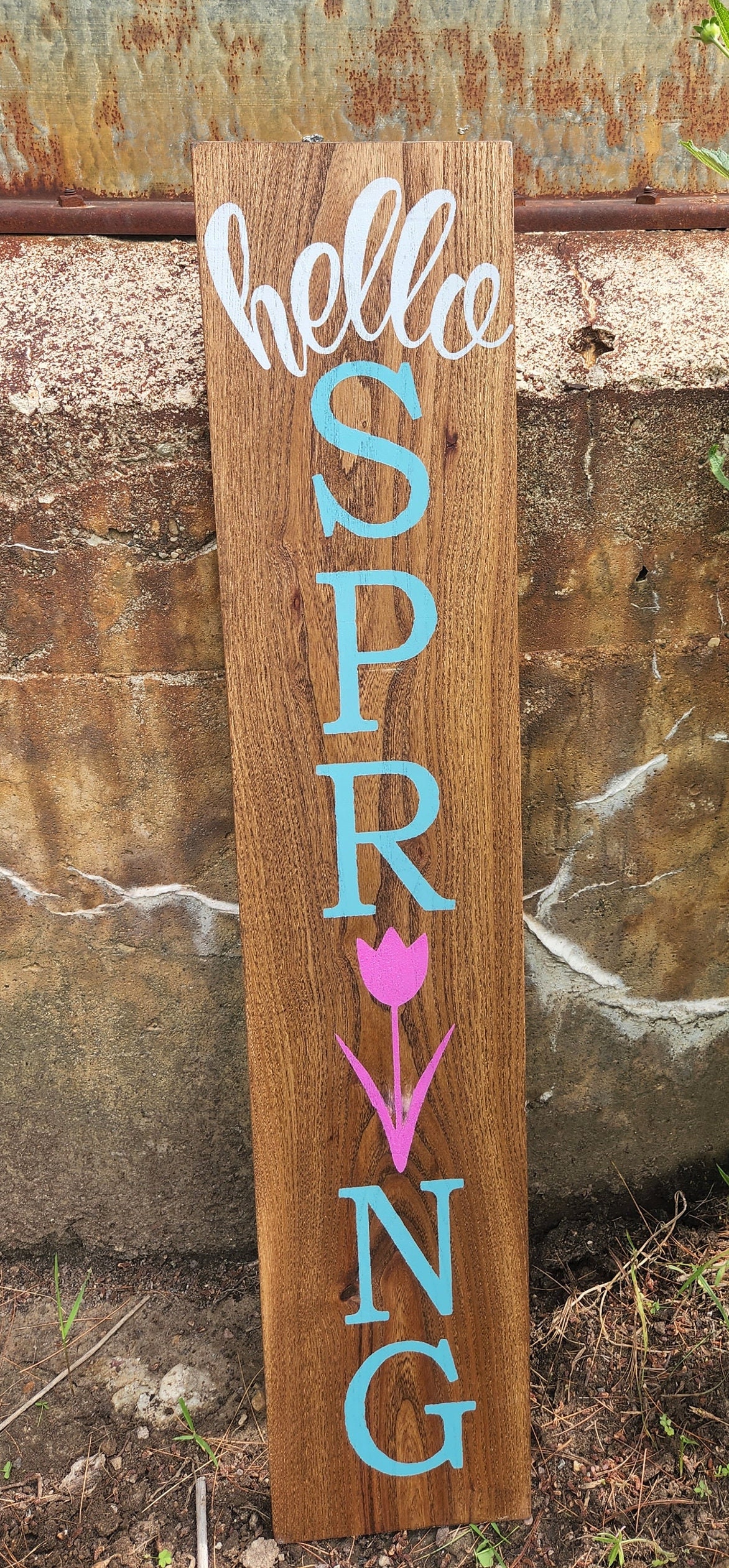 Hello Spring Wood Hand-painted Porch Sign, Welcome Spring Flower Front ...