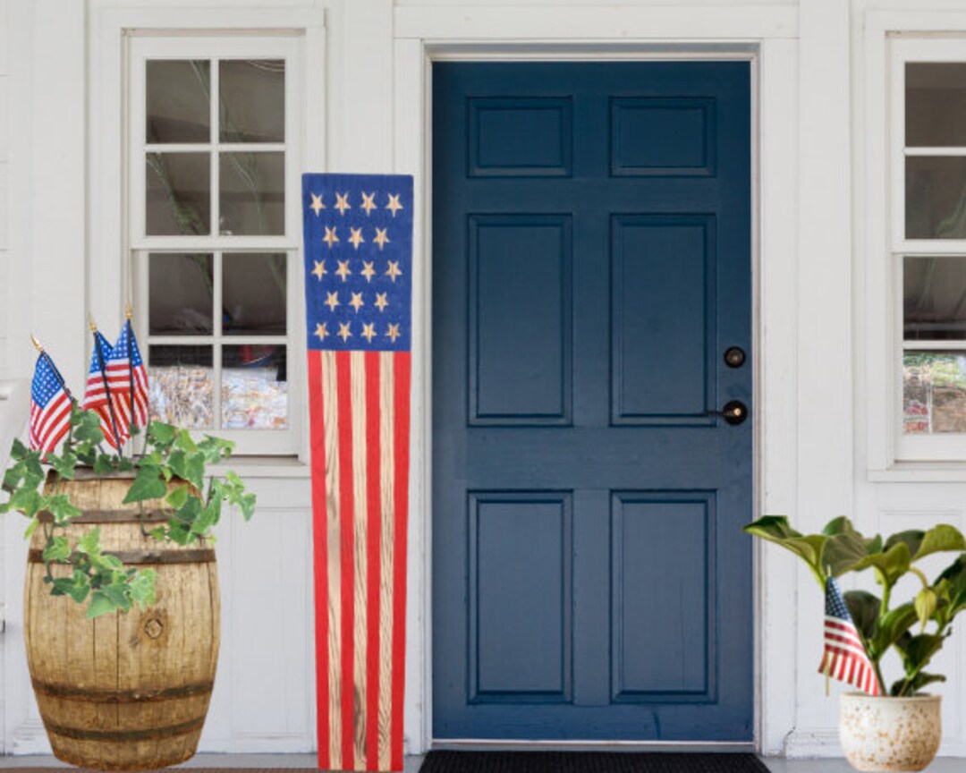Rustic Wooden American Flag Porch Sign, Patriotic American Flag Leaner ...