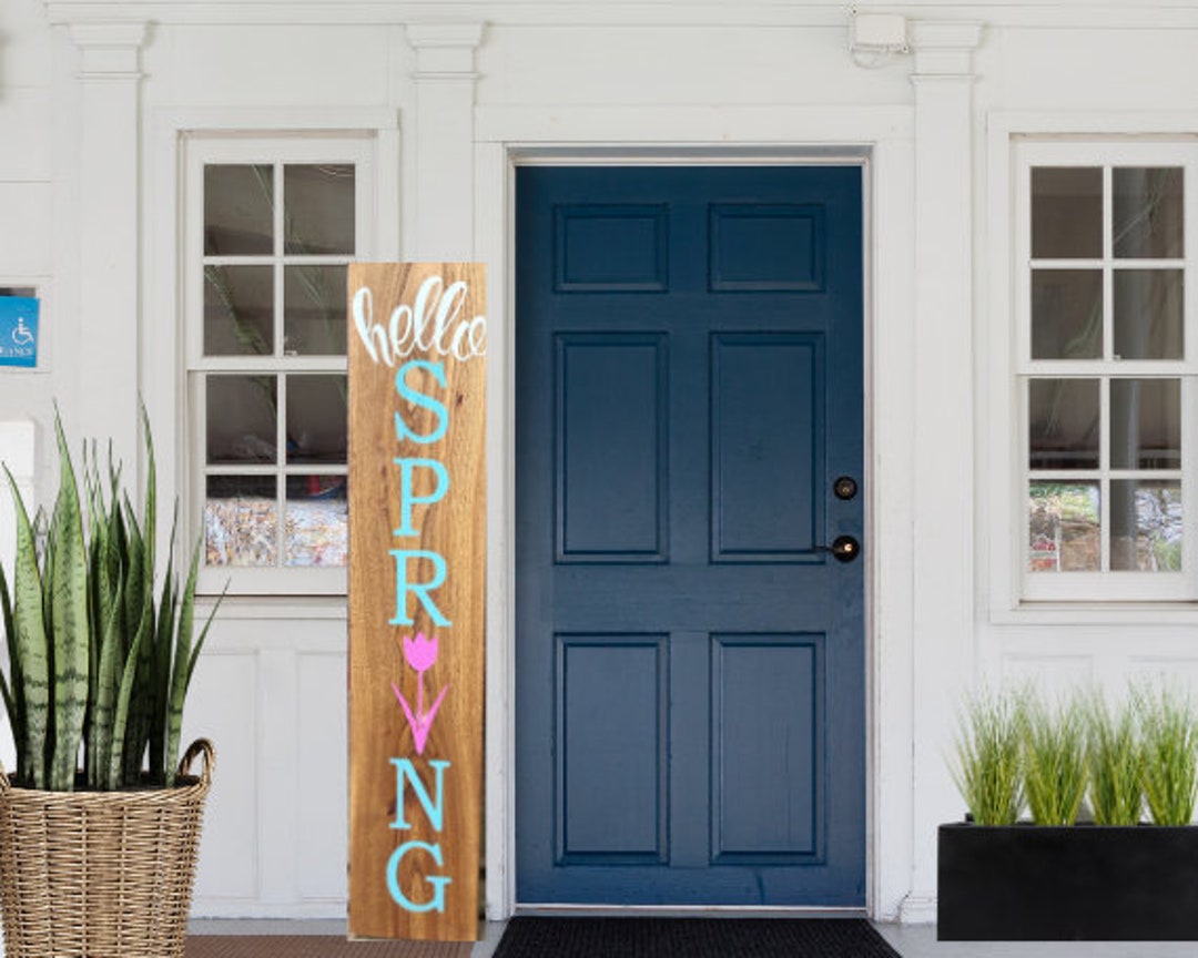 Hello Spring Wood Hand-painted Porch Sign, Welcome Spring Flower Front ...