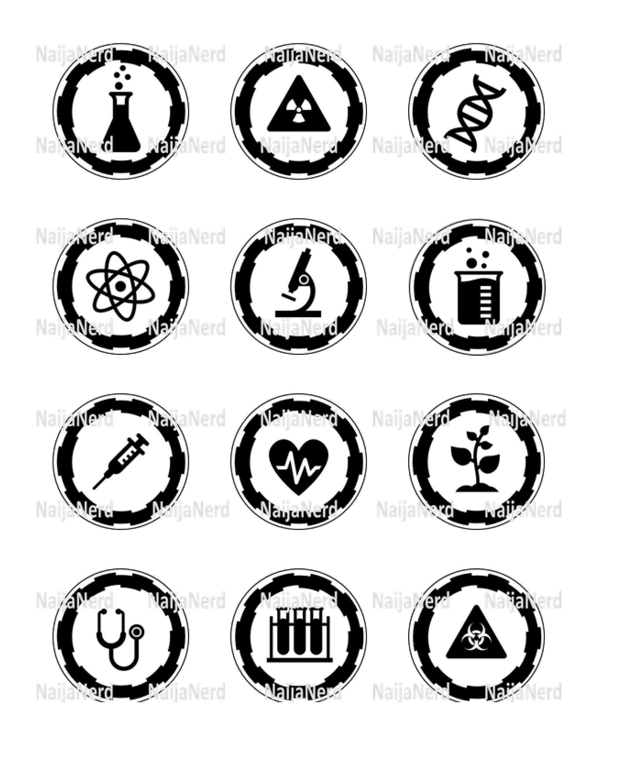Science Icons Clipart Nerd Stickers Template 2'' Black & White Round - Etsy