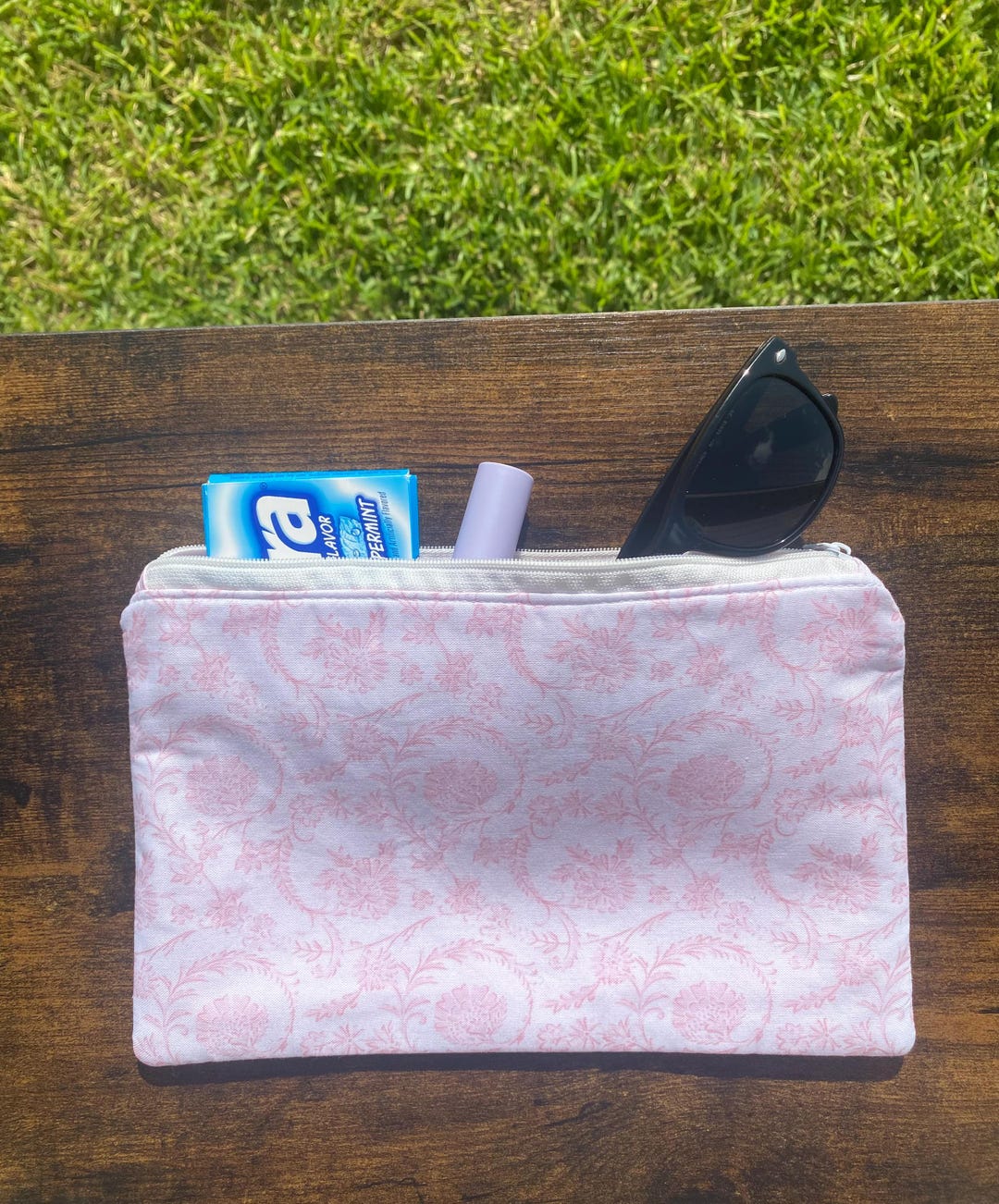 Pink and White Floral Zipper Pouch | Travel Zipper Bag for Organization ...