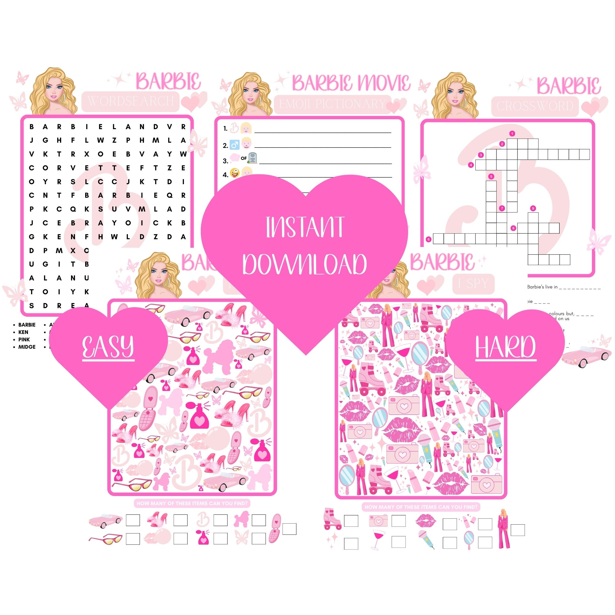 Barbie Inspired Design Word Search, Crossword, Emoji Pictionary, I Spy ...