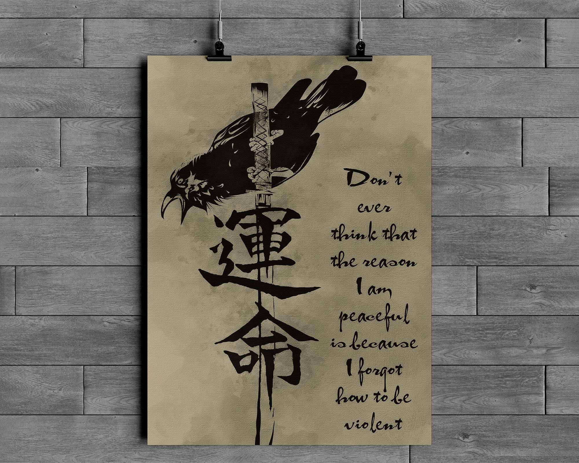 Samurai Crow poster don't ever think that the reason i am | Etsy