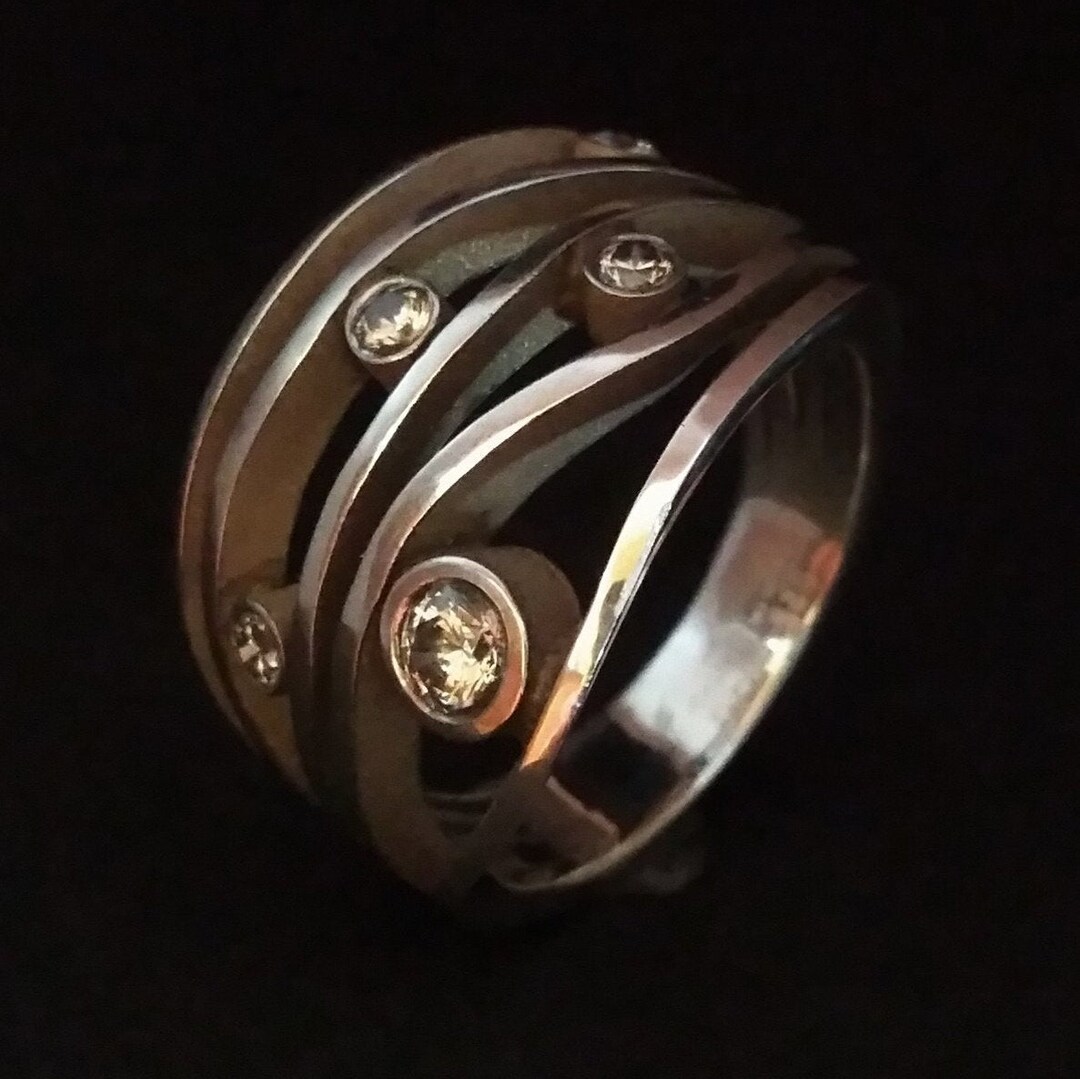 Ring wave Rider Sterling Silver, Cubic Zirconia, Design, Handmade, 100% ...