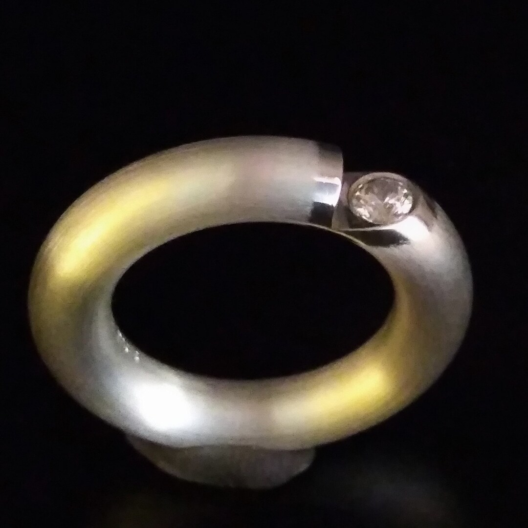 Ring wedge Sterling Silver Silk Matt Polished Cubic Cubic Zirconia ...