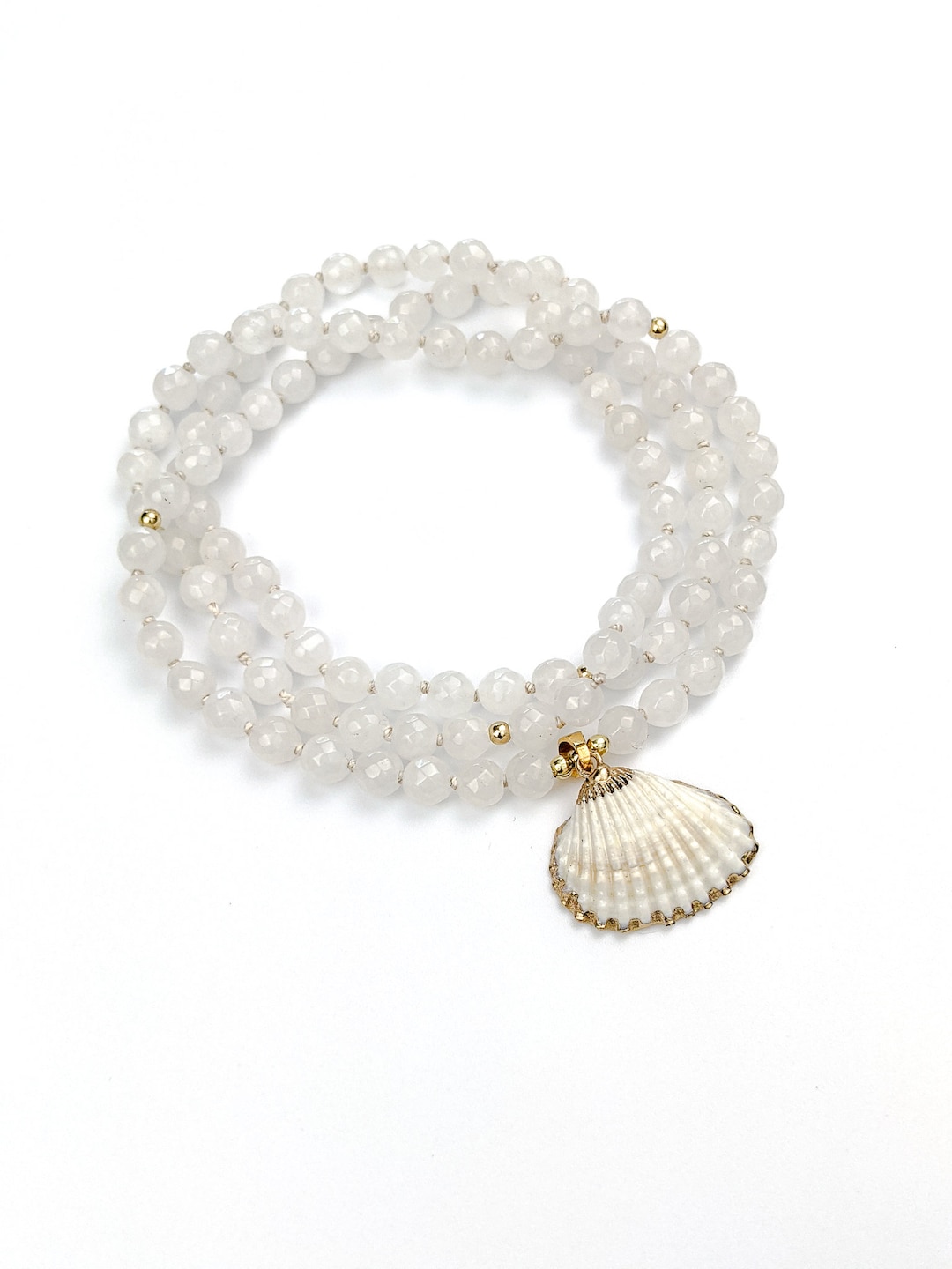 White Jade Sea Shell Tasbih + Dua Card | 99 Tasbih Beads, Misbaha Beads ...