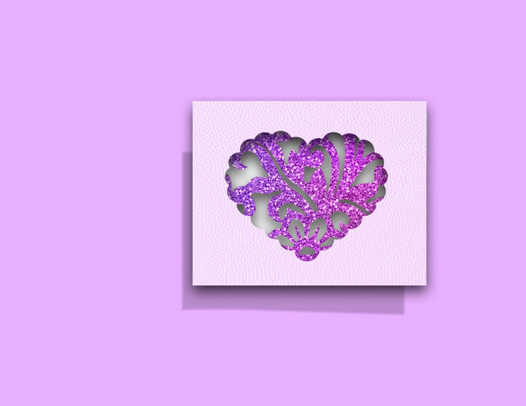 PDF Printable Foldable Any Occasion Pink Lace Glitter Heart Card (3D ...