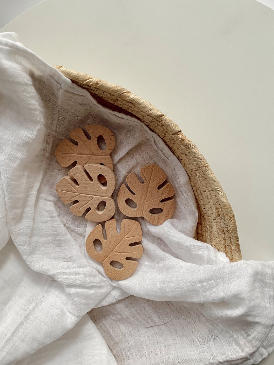 Wooden Baby Teether Leaf|woodland Natural Smooth Beechwood Sensory ...