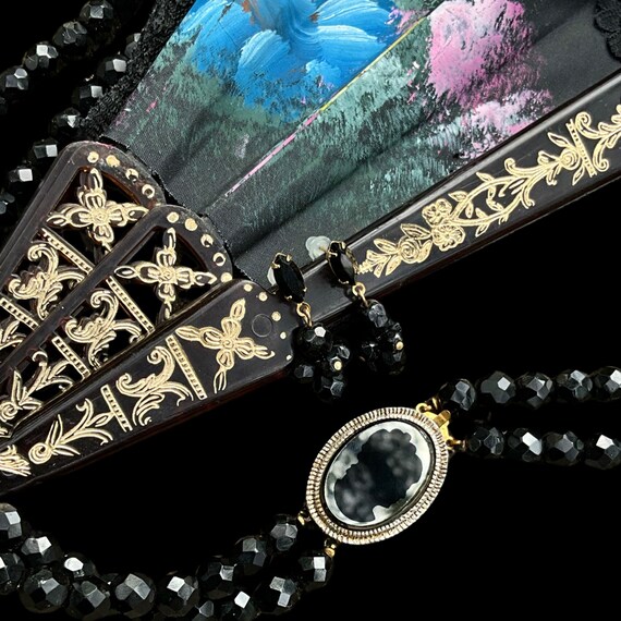 1930’s Hand Painted Fan & Jewelry Gift Set - Gem