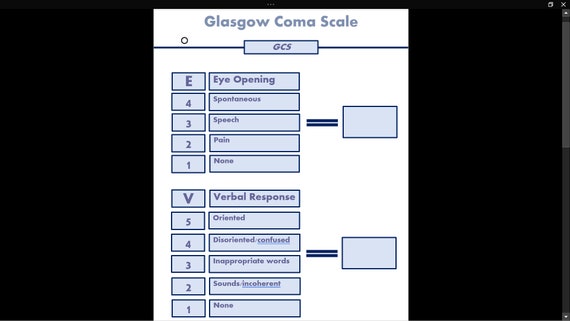 Glasgow Coma Scale GCS Template | Etsy Hong Kong