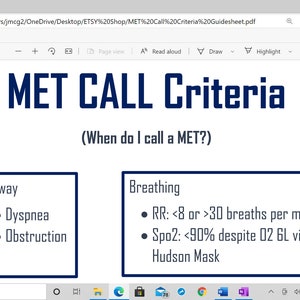 MET Call Criteria Nursing Notes - Etsy