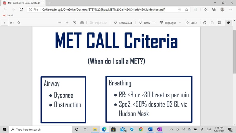 MET Call Criteria Nursing Notes - Etsy