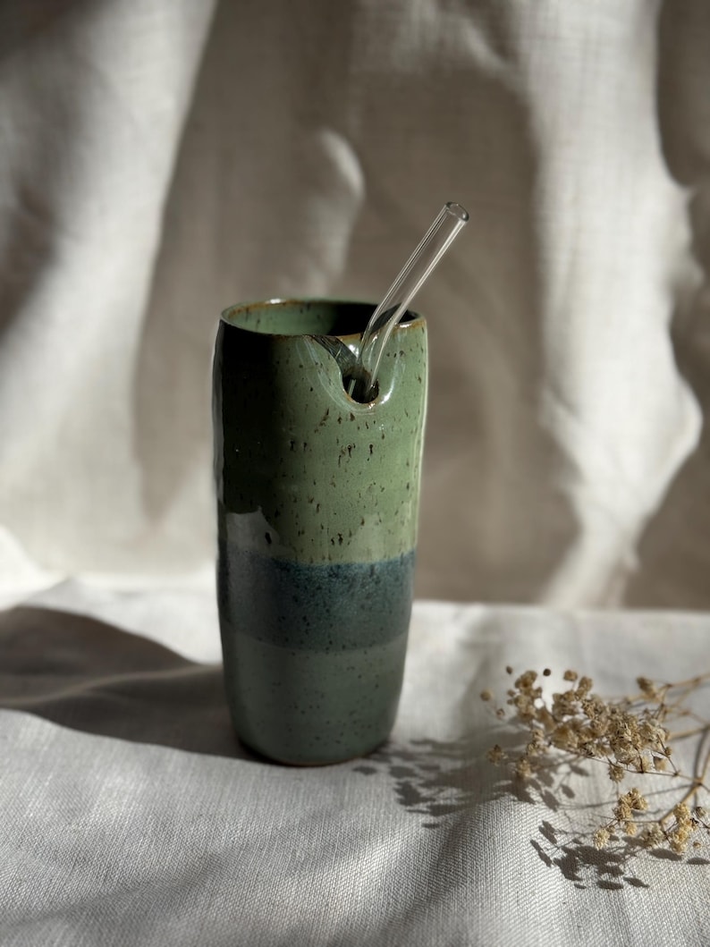 Ceramic Sippy Cup With Straw- Hand Made, Wheel Thrown in Speckled ...